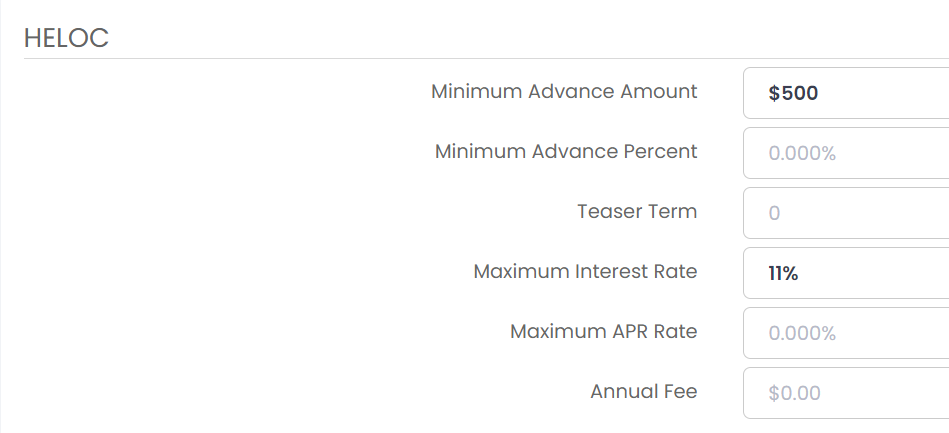HELOC Qualifying Rate Entry