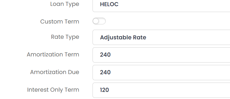 HELOC Qualifying Rate Entry