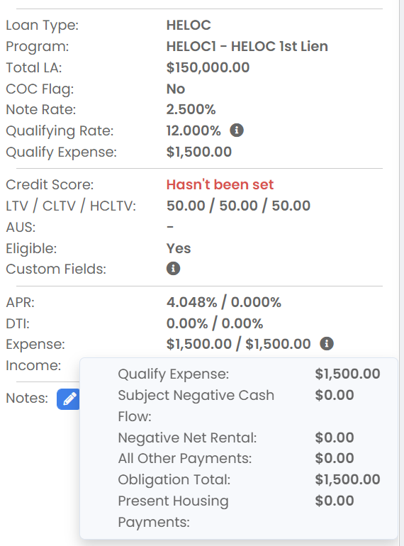 HELOC Qualifying Rate Entry