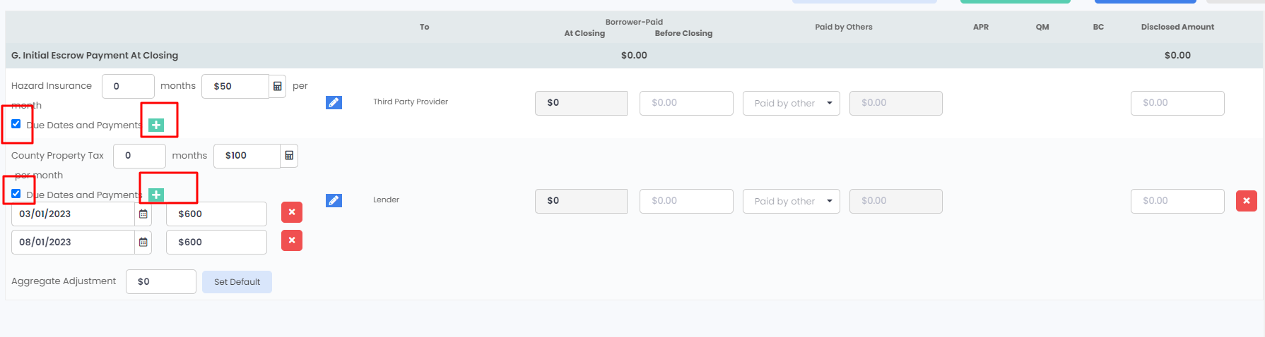 How to Set /Review Escrows and Aggregate Adjustments?