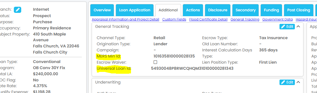 How to Generate MERS MIN Id and Universal Loan Id in LendingPad?