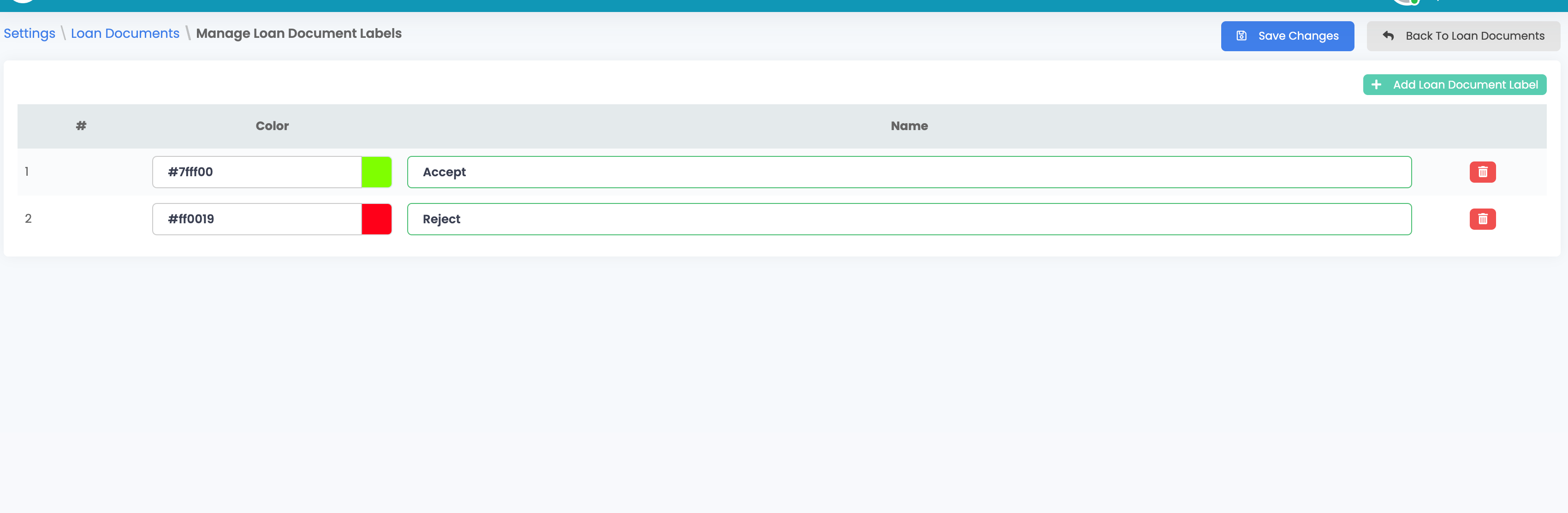 Loan Document Labels
