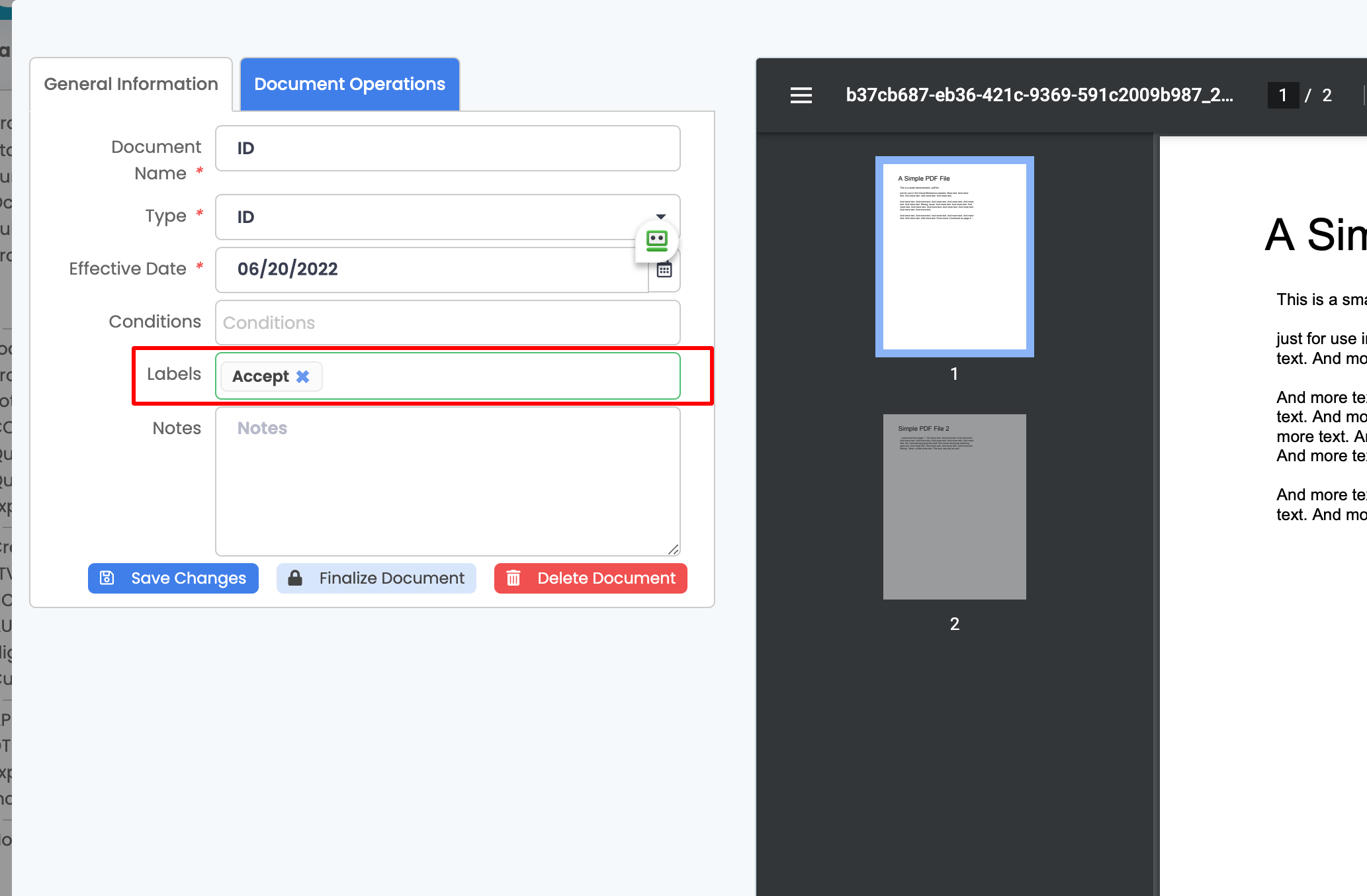 Loan Document Labels